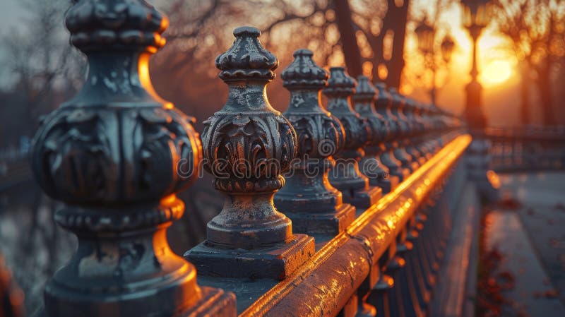 Ornate Bridge Railing at Sunset Stock Image - Image of outdoor ...