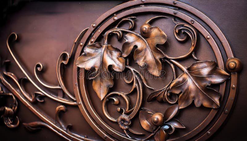 An Ornate Bronze Decorative Panel Featuring Detailed Vine and Leaf ...