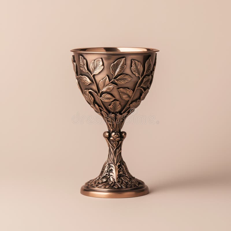 Ornate Bronze Goblet with Leaf Design on Beige Background Stock ...