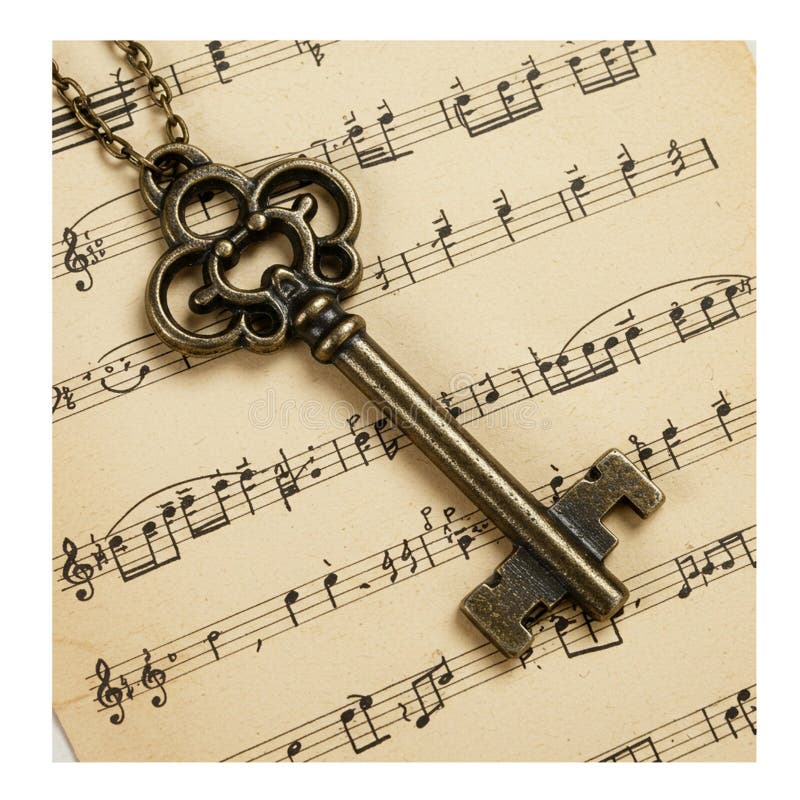 An Ornate Bronze Key Rests on a Sheet of Printed Musical Notation. the ...