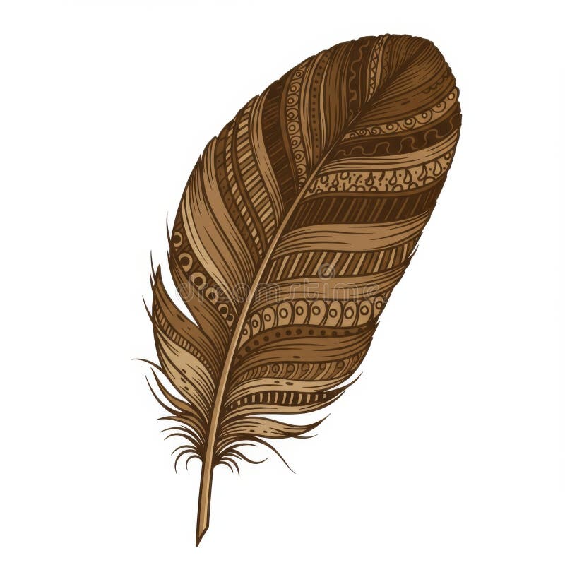 Ornate Brown Feather Illustration with Detailed Pattern Stock ...