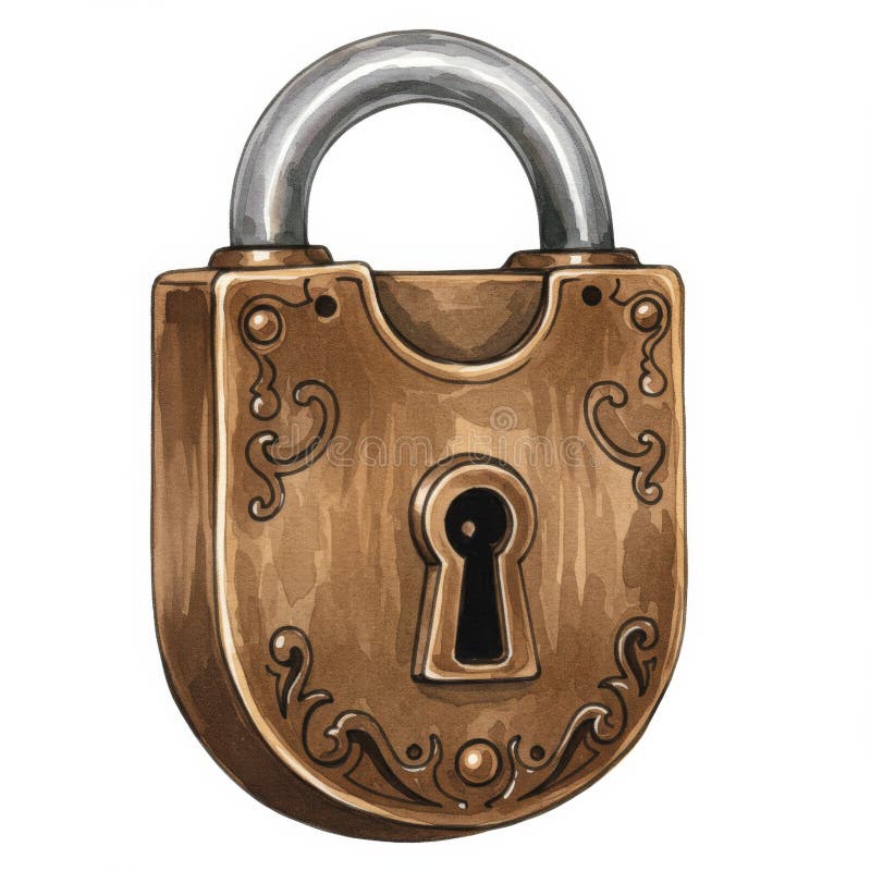 Ornate Brown Metal Padlock Illustration Stock Illustration ...