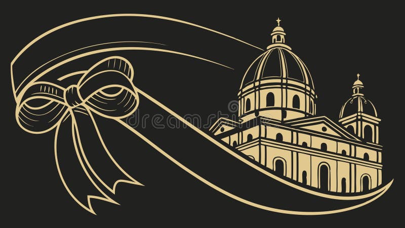 Ornate Building Facade with a Dome and Decorative Ribbon Element Vector ...