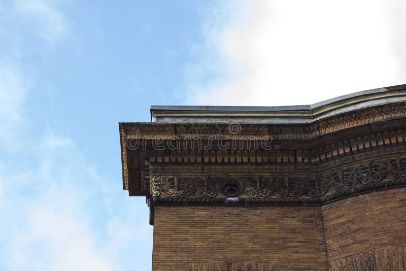 Cornice and Ornate Columns Tops of Old Building Solated on Orange ...