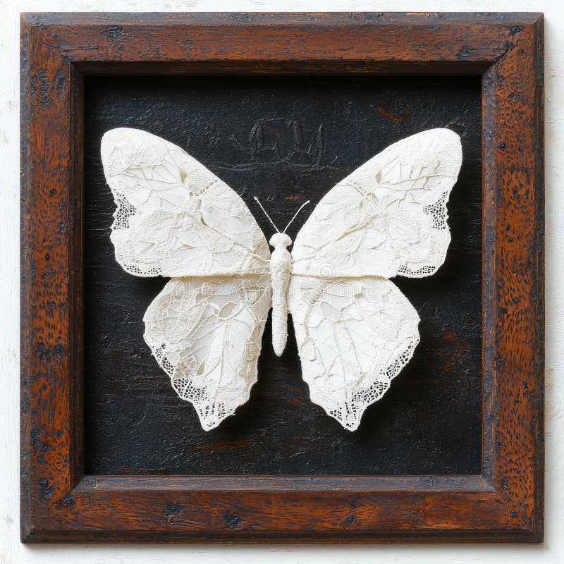 Ornate Butterfly Artwork in a Wooden Frame Stock Illustration ...