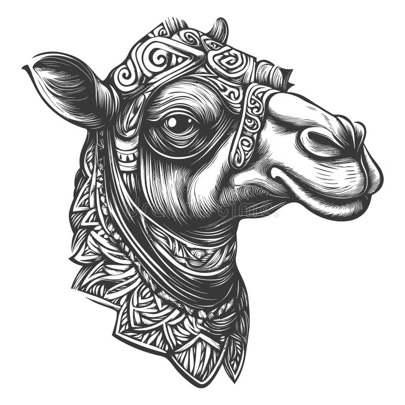 Ornate Camel Head, Intricate Line Art Design Stock Vector ...