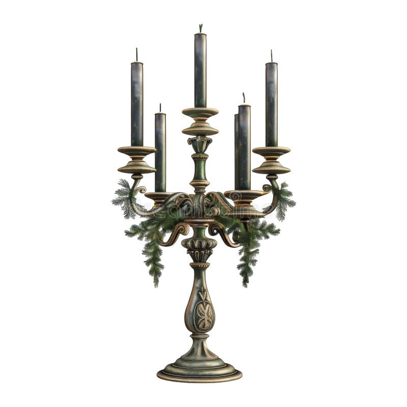 Ornate Candelabra with Five Candles and Greenery Stock Image ...