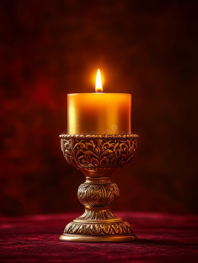 Ornate Candle Holder with a Glowing Candle Flame. Stock Image - Image ...