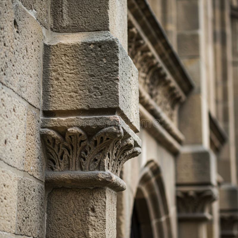 Ornate Capital of a Stone Column, Featuring Intricate Leaf-like ...