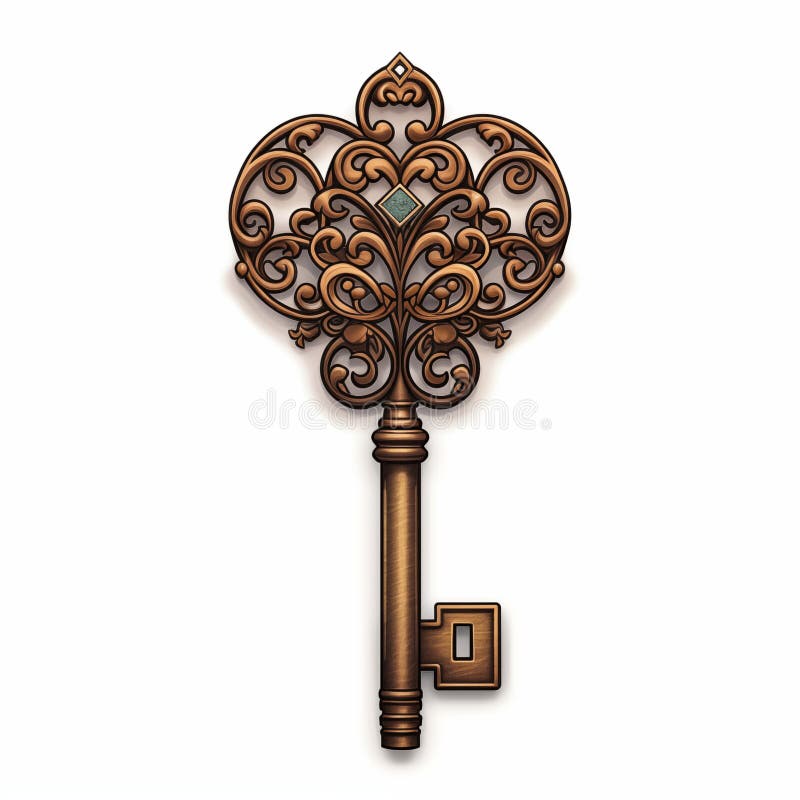An Ornate Cartoon Key with Intricate Designs and a Decorative Handle ...