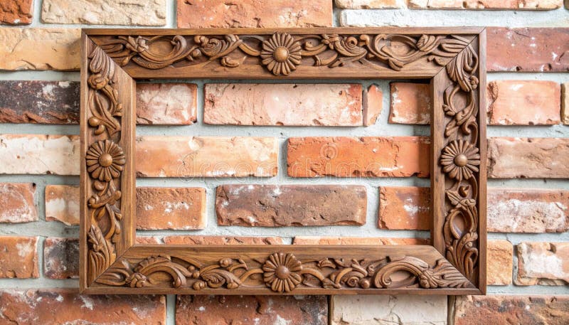 Ornate Carved Wooden Frame on Brick Wall Stock Illustration ...