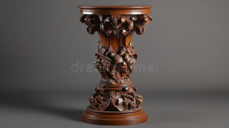 Ornate Carved Wooden Table Stand on Dark Background Stock Illustration ...
