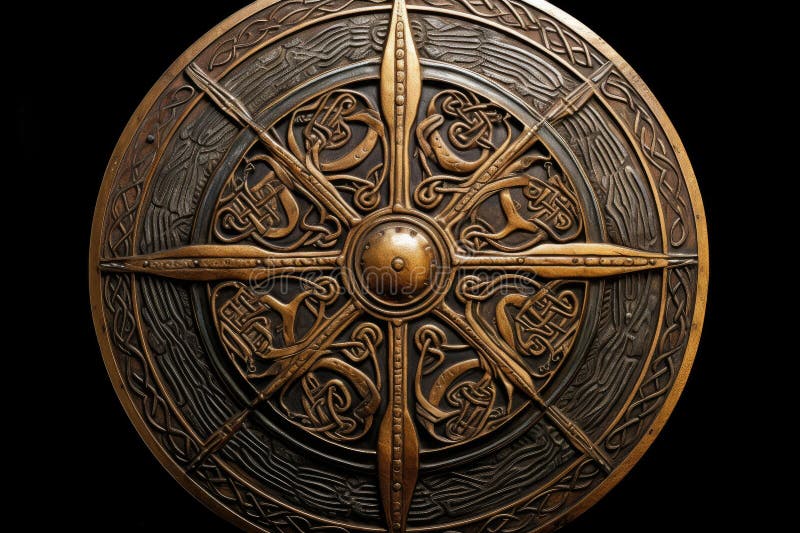 Ornate Celtic Shield Against Black Background Stock Image - Image of ...
