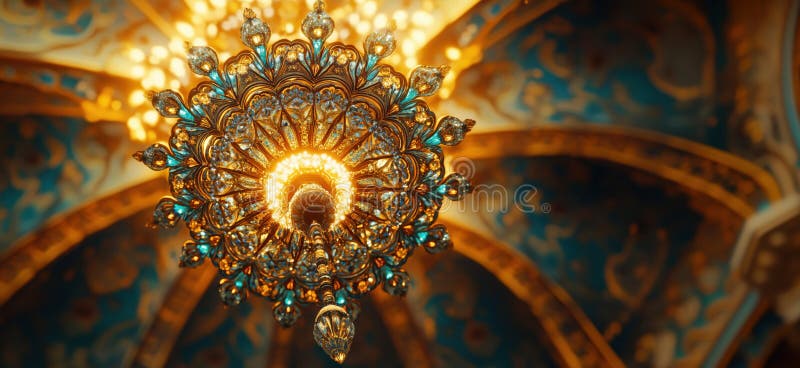 Ornate Chandelier with Intricate Design and Warm Lighting in Luxurious ...