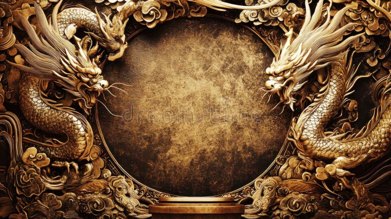 Ornate Chinese Dragon and Phoenix Wall Pattern with Intricate Gold ...