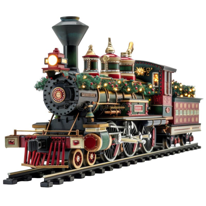 Ornate Christmas Train Engine with Lights and Wreaths Stock Image ...