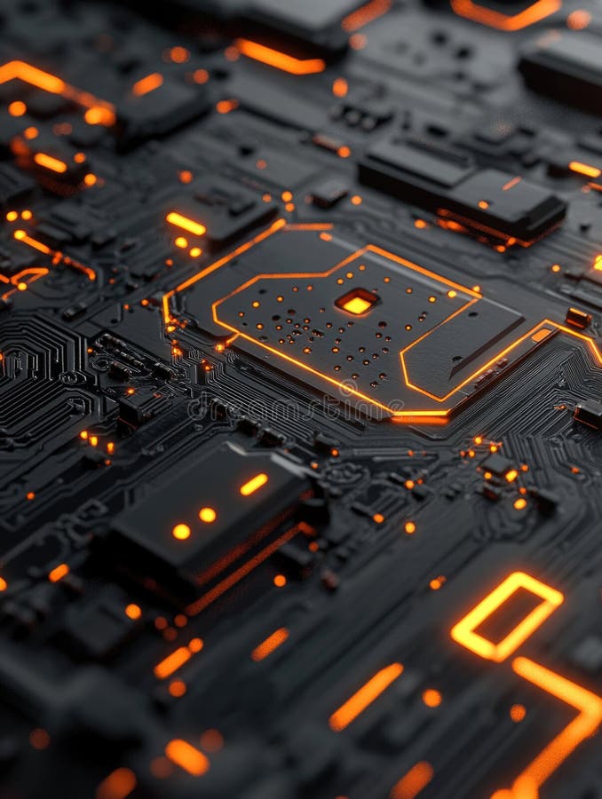 Ornate Circuit Board Design with Glowing LED Lights Stock Photo - Image ...