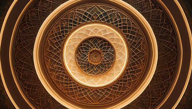 Ornate Circular Ceiling Design Intricate Golden Pattern Warm Lighting ...