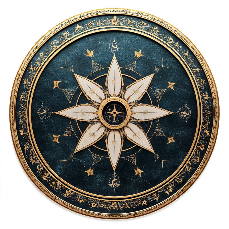 Ornate Circular Compass Rose Design Gold Teal Decorative Element Stock ...