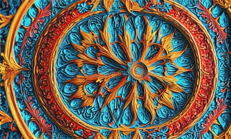 Ornate, Circular Design with Intricate Gold and Blue Patterns ...