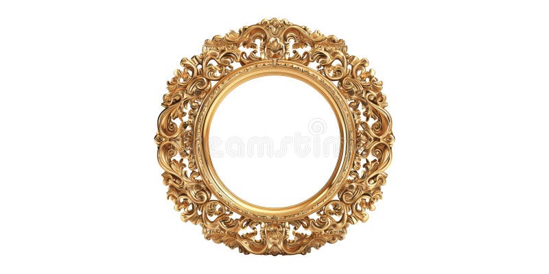 Ornate Circular Gold Frame with Intricate Designs Isolated on ...
