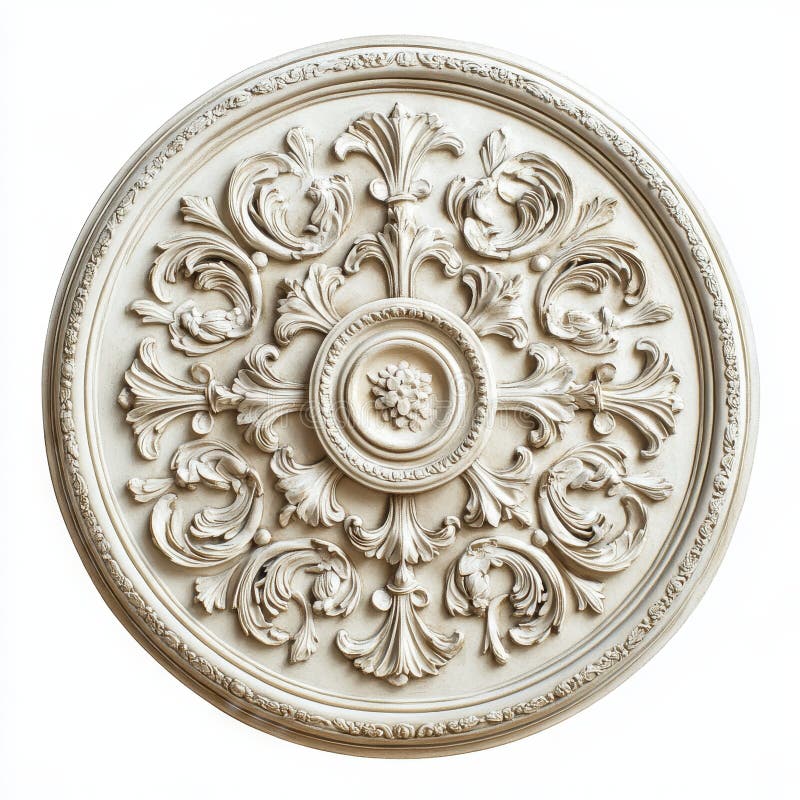 Ornate Circular Plaster Ceiling Medallion with Floral and Leaf Motifs ...