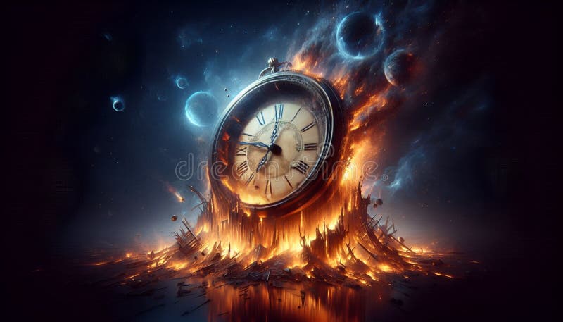 Burning Clock Symbolizing the Fleeting Nature of Time and Eternal ...