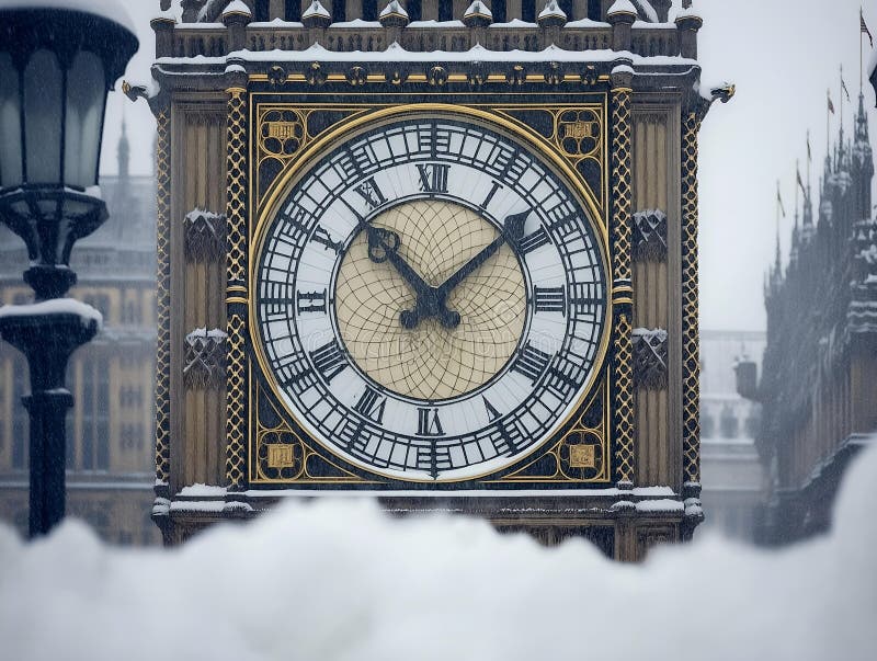 Ornate Clock, Winter Scene, Snow, Building, Timepiece Stock ...