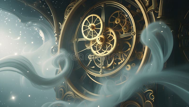 Ornate Clockwork Mechanism Featuring Interlocking Gears in Metallic ...