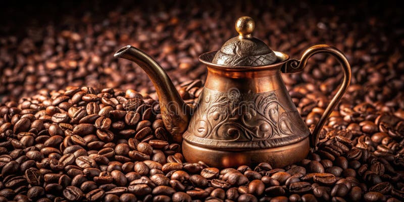 Ornate Coffee Pot Resting on Roasted Coffee Beans. Generative AI Stock ...