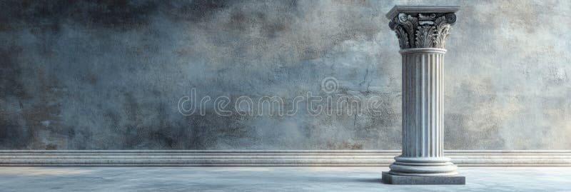 Ornate Column Standing in an Empty Room with Grunge Wall and Concrete ...