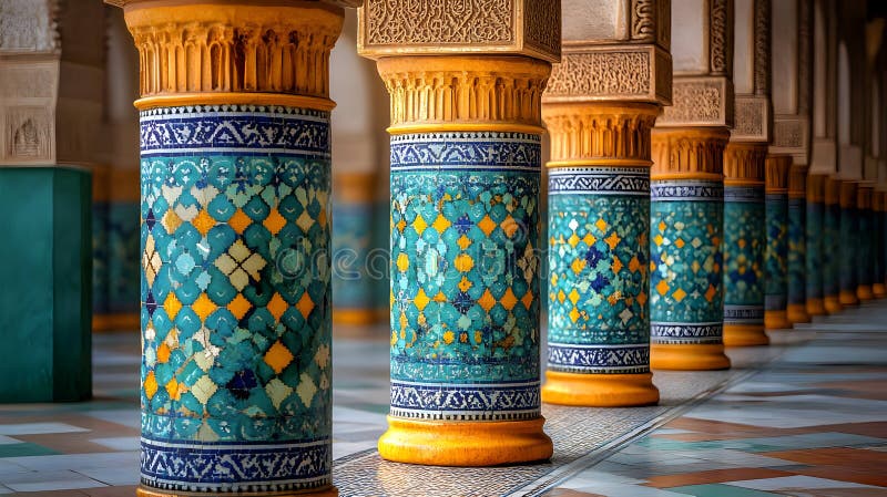 Ornate Columns Featuring Intricate Tile Work in a Grand Architectural ...