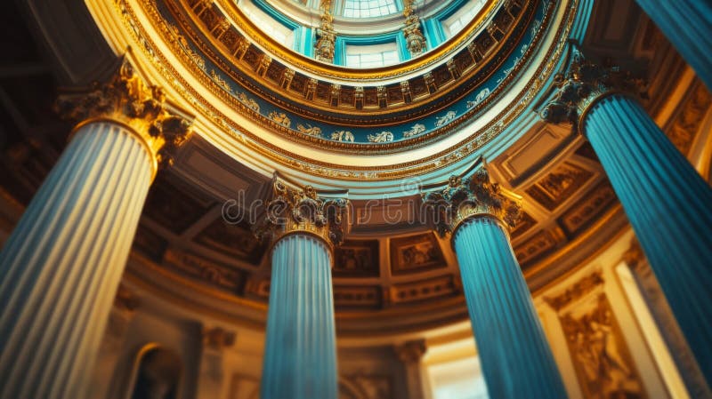 Ornate Columns and Gilded Ceiling in a Grand Hall Stock Illustration ...