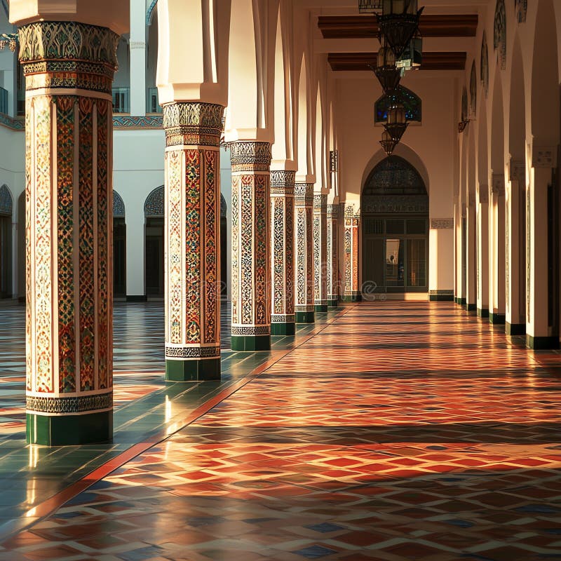 Ornate Columns and Intricate Floor Tiles Shine in Sunlight ...