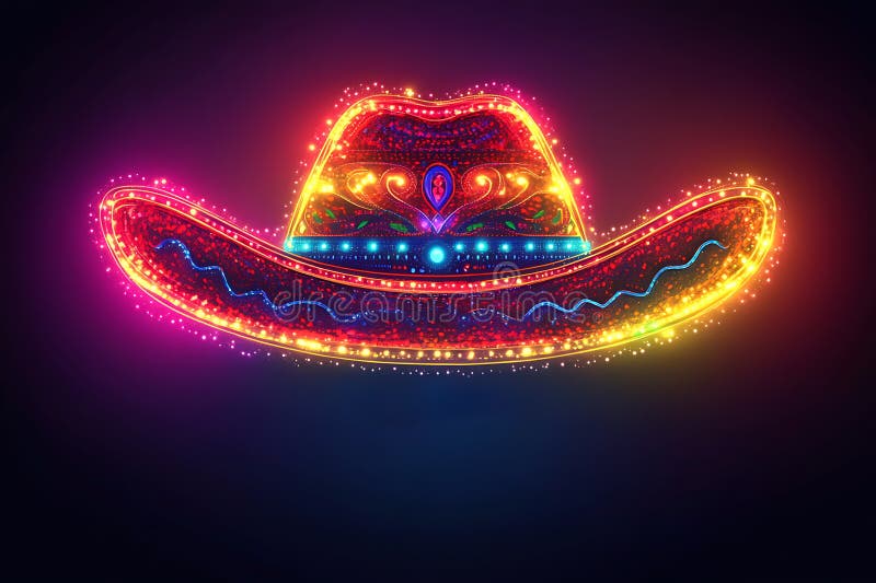 Ornate Cowboy Hat with Glowing Neon Lights and Intricate Red and Blue ...