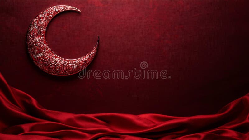 Ornate Crescent Moon on Red Silk Drape Stock Illustration ...