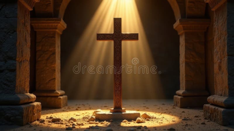 Ornate Cross Illuminated in Ancient Stone Sanctuary. Generative AI ...