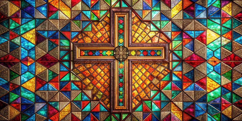 Ornate Cross in Vibrant Geometric Stained Glass Window. Generative AI ...