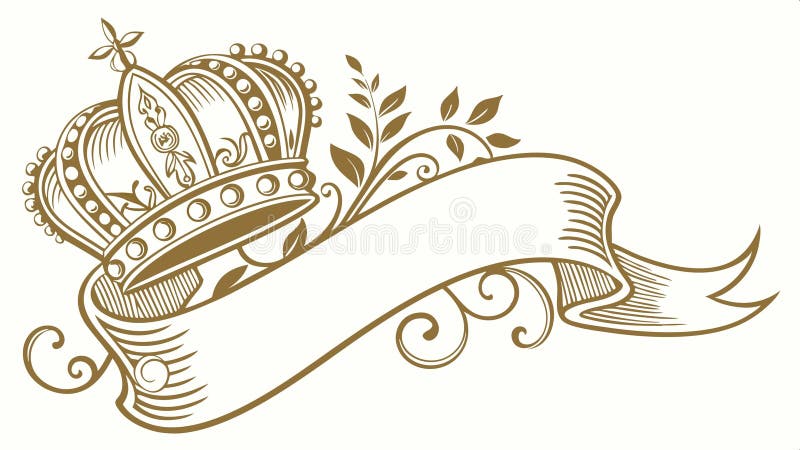 Ornate Crown Illustration with Detailed Scroll Banner Design Element ...
