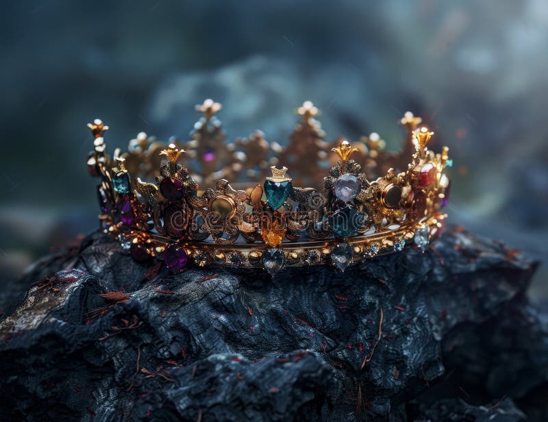 Ornate Crown Resting on a Rugged Stone Stock Illustration ...
