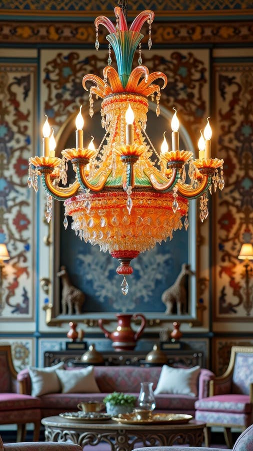 Ornate Crystal Chandelier in Luxury Living Room with Elegant Decor and ...