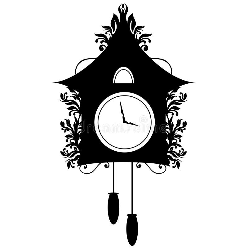 Ornate Cuckoo Clock Silhouette Stock Vector - Illustration of swing ...