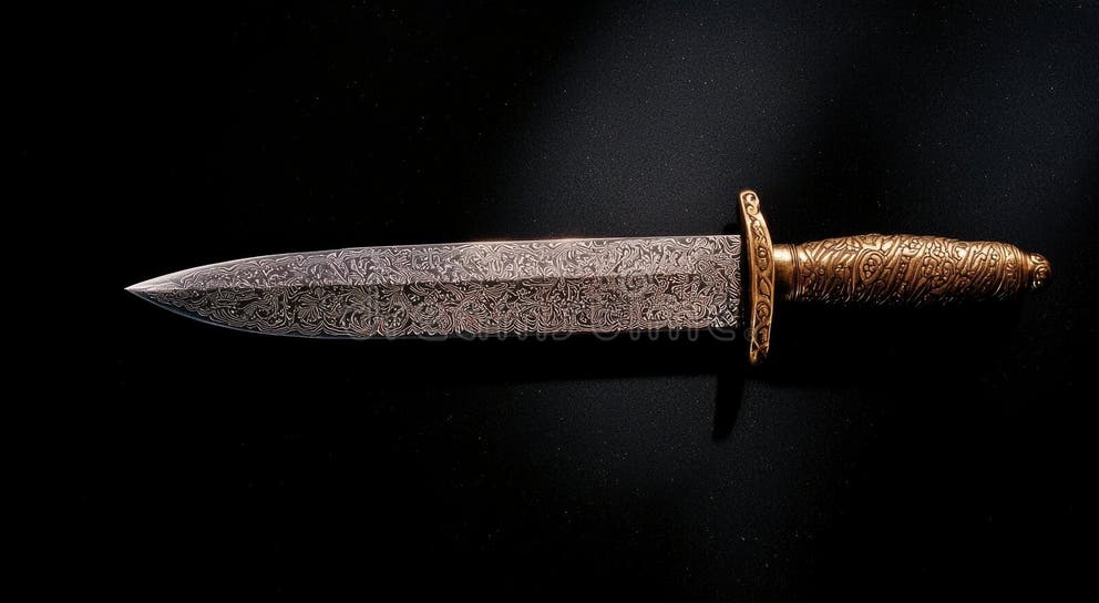 Ornate Dagger on Black Background Stock Illustration - Illustration of ...