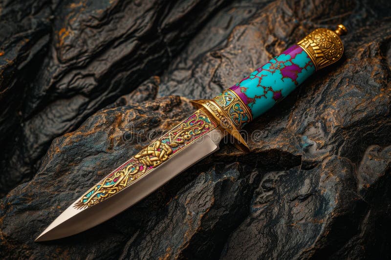 Ornate Dagger on a Textured Rock Surface Stock Illustration ...