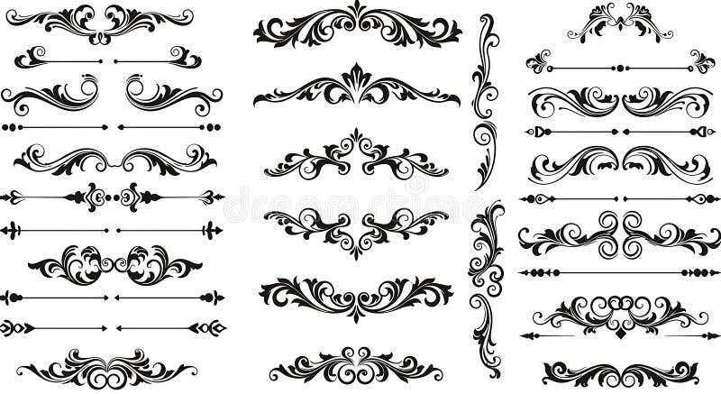 Ornate Decorative Elements in Various Styles, Featuring Symmetrical ...