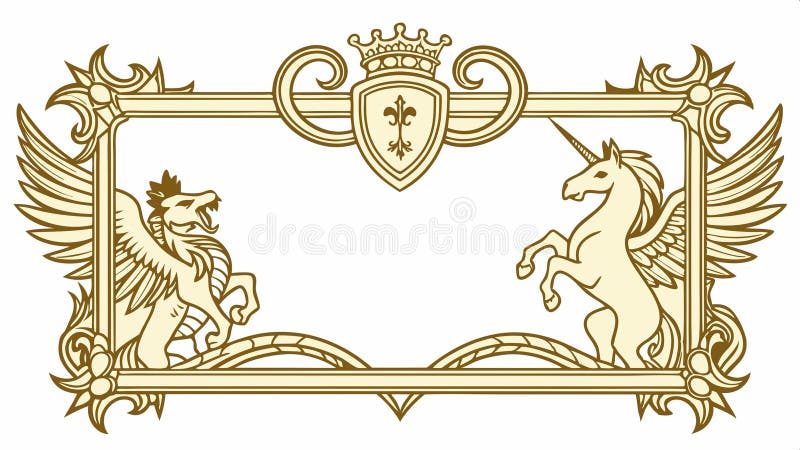 Ornate Decorative Frame with Mythical Creatures, Fantasy Art Vector ...