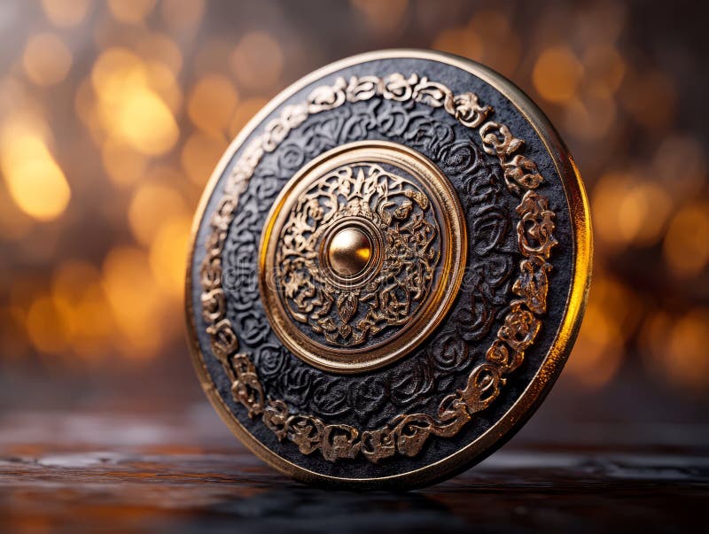 Ornate Decorative Shield with Intricate Patterns and Gleaming Metallic ...