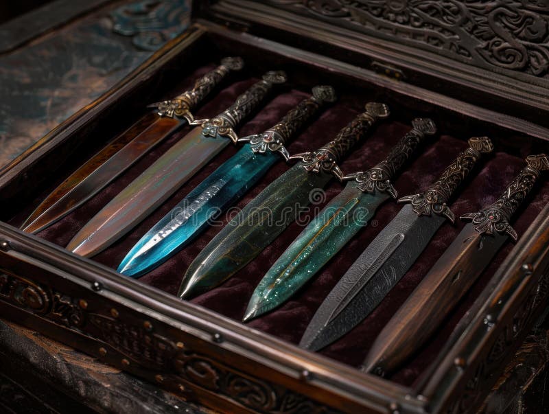 Ornate Display of Decorative Daggers Stock Illustration - Illustration ...