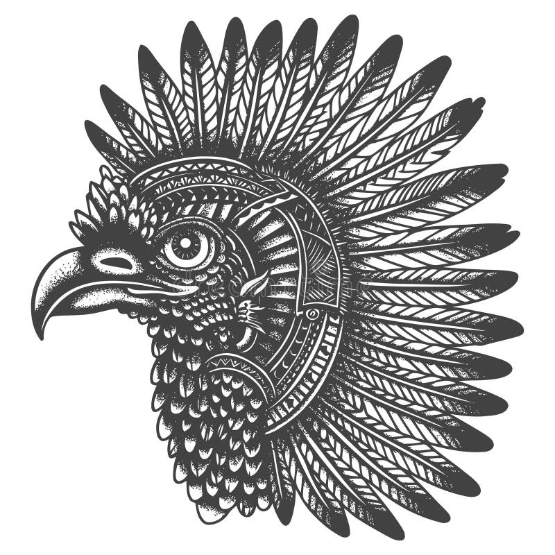 Ornate Eagle Head with Feathers: Detailed Tribal Design Stock Vector ...
