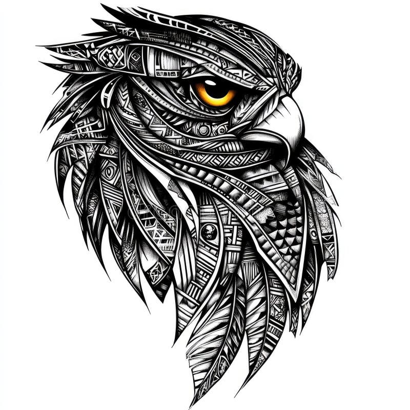 Ornate Eagle Head Illustration with Detailed Tribal Pattern Design ...